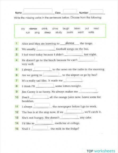 Missing Verbs. Interactive worksheet | TopWorksheets