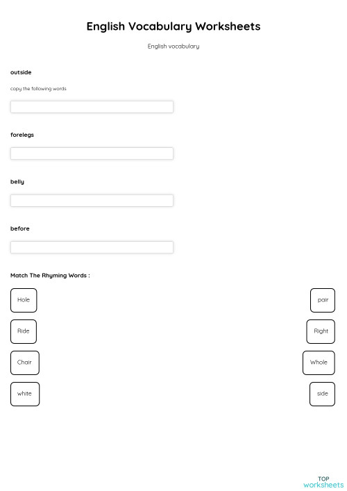 English Vocabulary Worksheets. Interactive worksheet | TopWorksheets