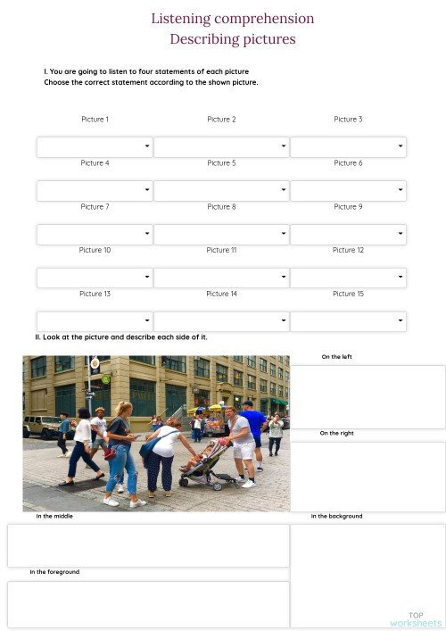 Listening comprehension describing pictures. Ficha interactiva ...