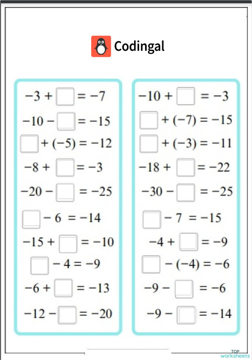 M_G08T01_WC06_Fill in the blanks with Integers. Interactive worksheet | TopWorksheets
