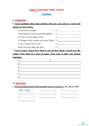 Unit 3: Dinner time - Grammar. Interactive worksheet | TopWorksheets