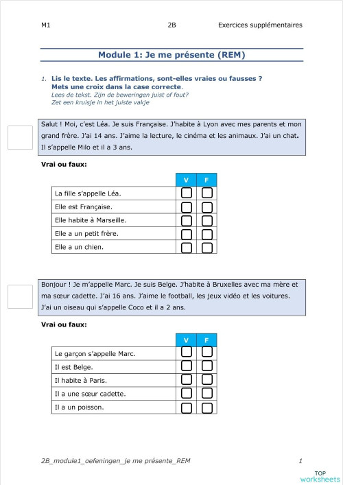 2B_M1.1_oefeningen_je me présente_REM. Fiche interactive | TopWorksheets