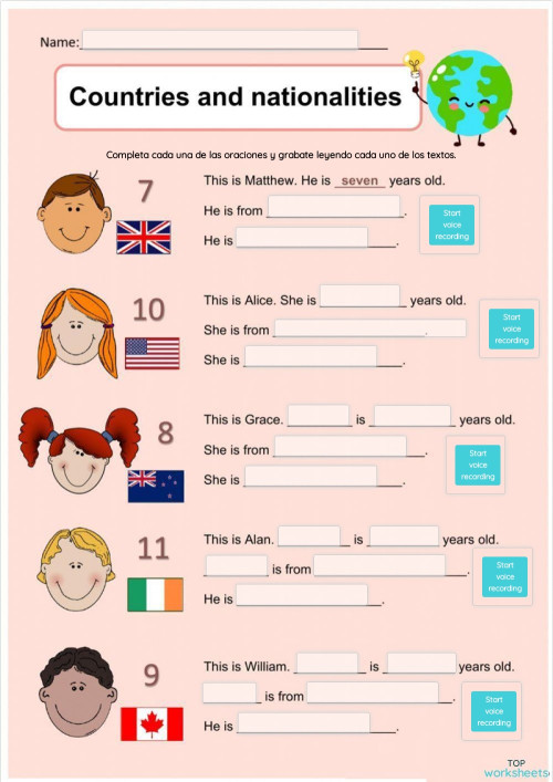 Nationalities & verb to be. Ficha interactiva | TopWorksheets