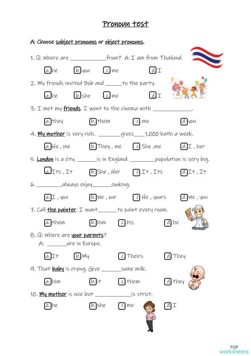 Pronoun Test. Interactive worksheet | TopWorksheets
