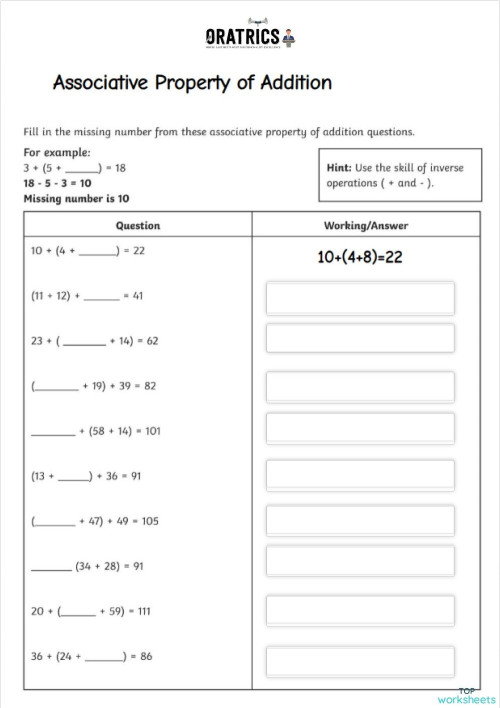 Associative Property EE. Interactive worksheet | TopWorksheets