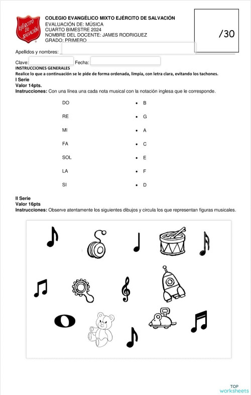 Música Primero. Ficha interactiva | TopWorksheets