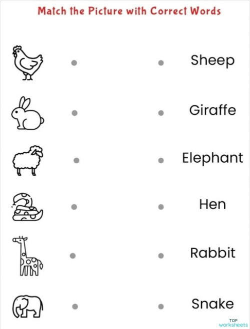 Aniamls Matching. Interactive worksheet | TopWorksheets
