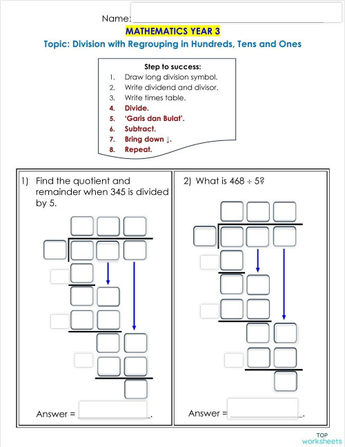 Division with Regrouping in Hundreds, Tens and Ones. Interactive ...