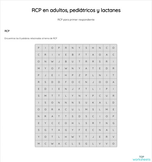 RCP en adultos, pediátricos y lactanes. Ficha interactiva | TopWorksheets