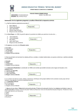 Historia del Ecuador. Ficha interactiva | TopWorksheets