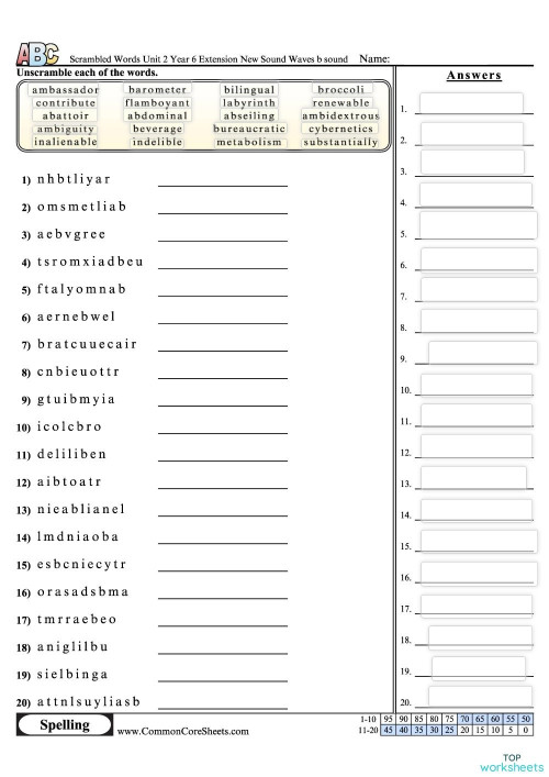 Unit 2 Year 6 Extension b sound. Interactive worksheet | TopWorksheets