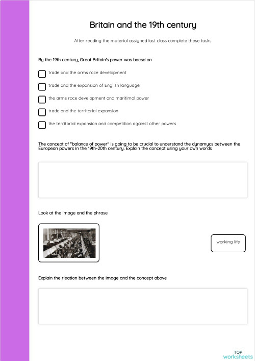 Britain and the 19th century. Interactive worksheet | TopWorksheets