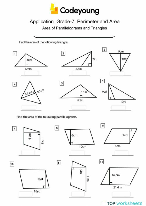 Area of Parallelograms and Triangles Application. Interactive worksheet ...