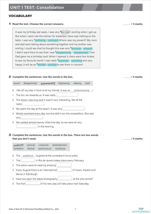 Keep it REAL! B1 Test 1. Interactive worksheet | TopWorksheets