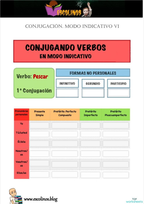Conjugación. Modo indicativo VI. Ficha interactiva | TopWorksheets