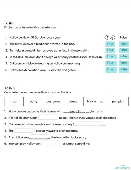 Halloween - Tasks. Interactive worksheet | TopWorksheets