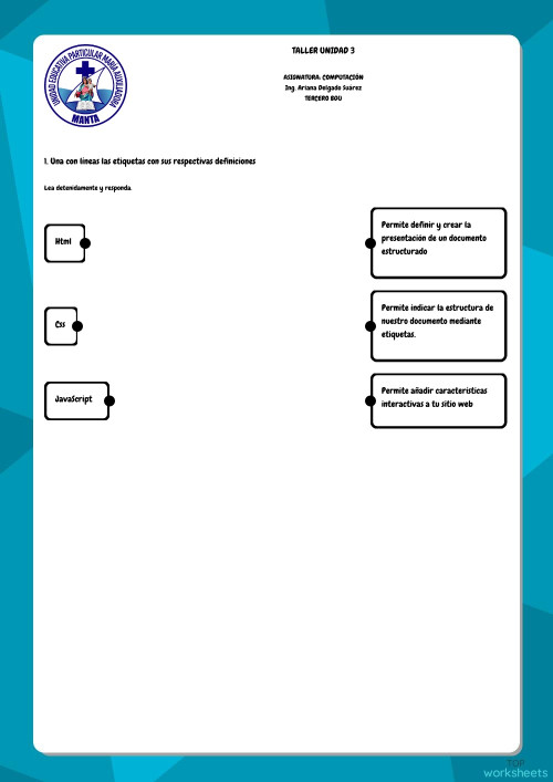 TALLER UNIDAD 3. Ficha interactiva | TopWorksheets