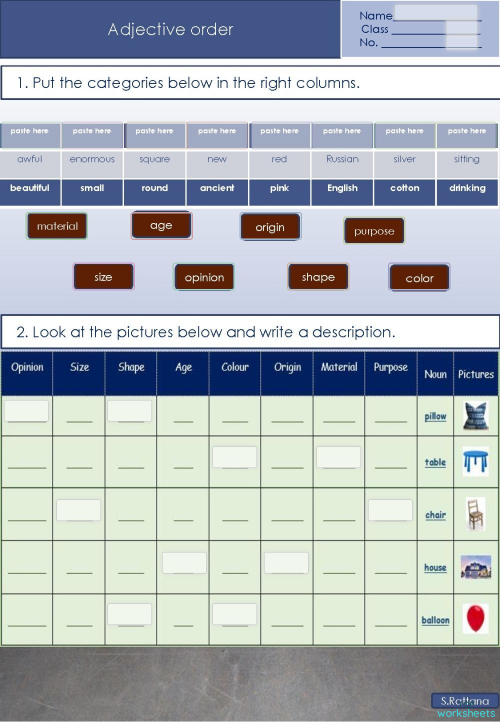 Adjective order. Interactive worksheet | TopWorksheets