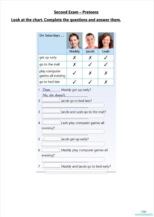 SECOND EXAM - PRETEENS. Interactive worksheet | TopWorksheets