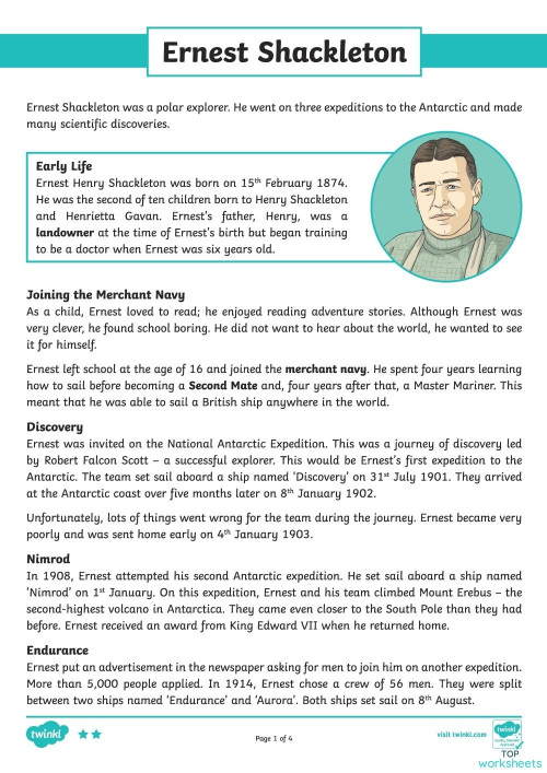 Ernest Shackleton. Interactive worksheet | TopWorksheets