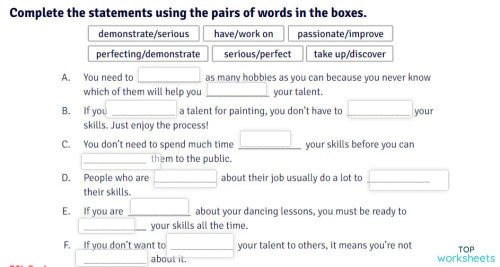 Skills and talents. Interactive worksheet | TopWorksheets