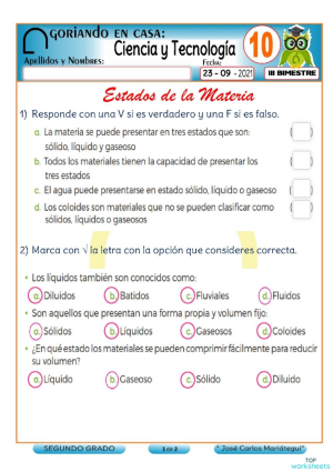 ESTADOS DE LA MATERIA. Ficha interactiva | TopWorksheets