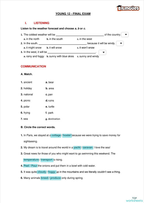 Young 12 final exam - GTT3-6. Interactive worksheet | TopWorksheets