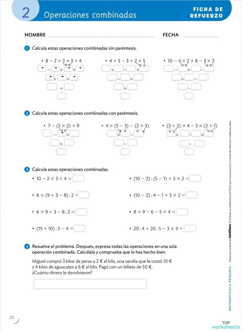 Operaciones combinadas. Ficha interactiva | TopWorksheets