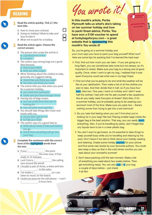 UNIT 8 READING WORKBOOK. Interactive worksheet | TopWorksheets