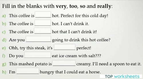 Very, too, so, really. Interactive worksheet | TopWorksheets