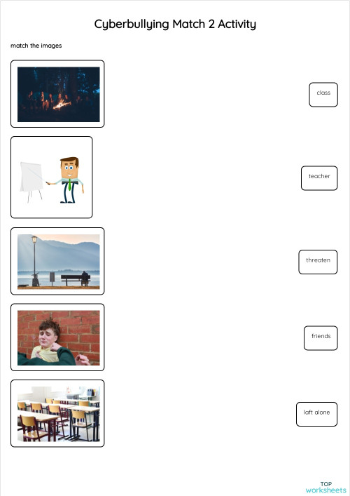 Cyberbullying Match 2 Activity. Interactive worksheet | TopWorksheets