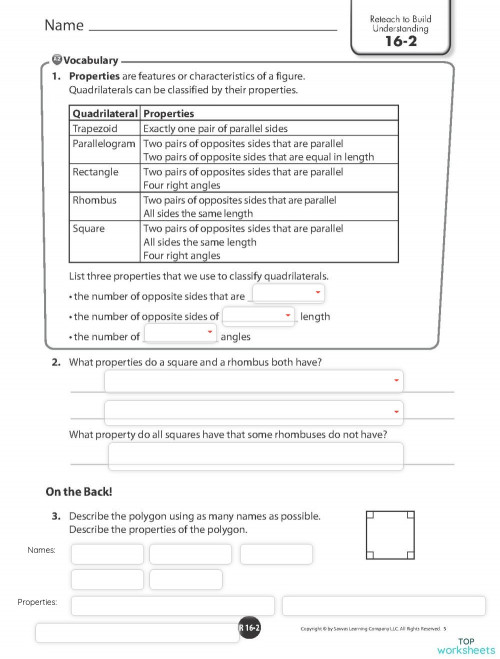 G5_W21_16-2: Classify Quadrilaterals. Interactive worksheet | TopWorksheets