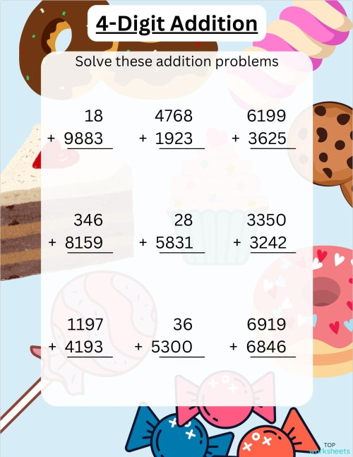 4-Digit Addition. Interactive worksheet | TopWorksheets
