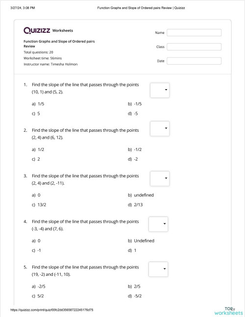 Function Graphs and Slope of OP Review. Interactive worksheet ...