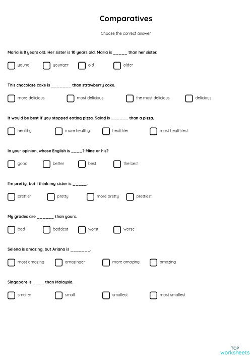 Comparatives. Interactive worksheet | TopWorksheets