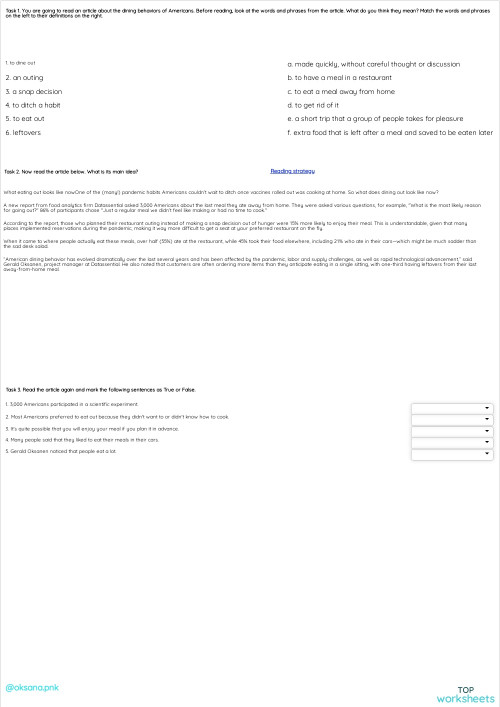 Lesson 22: Eating out (pre-class). Interactive worksheet | TopWorksheets