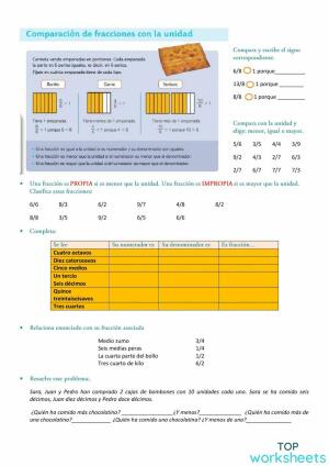 Ejercicios de fracciones por unidad. Ficha interactiva | TopWorksheets