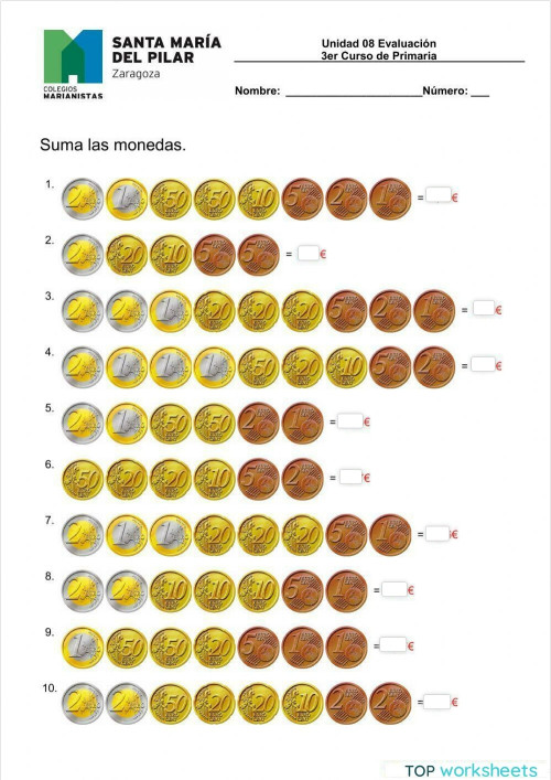Contar monedas. Ficha interactiva | TopWorksheets