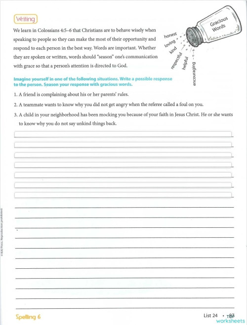 List 24: Writing Pg 97. Interactive worksheet | TopWorksheets