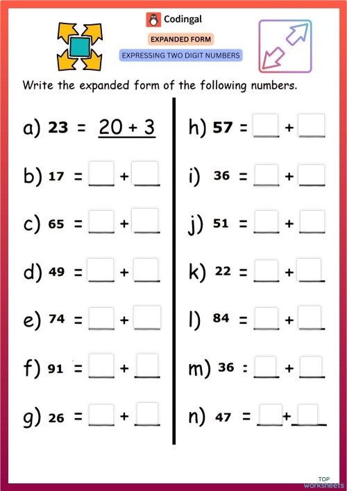 M_G01M05L12_WC01_Expanded_Form_of_Two-Digit_Numbers_1. Interactive worksheet | TopWorksheets
