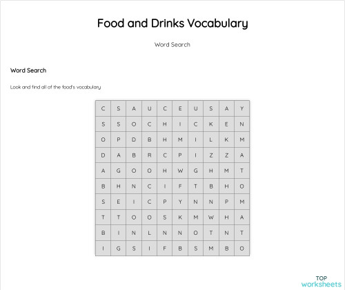 Food and Drinks Vocabulary. Interactive worksheet | TopWorksheets