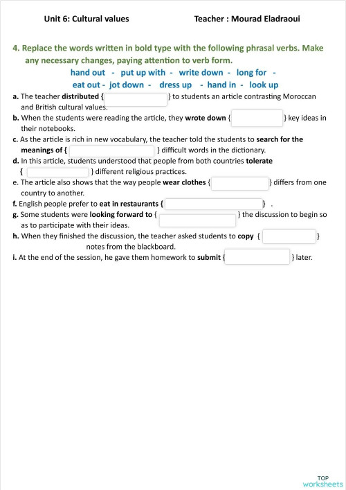 phrasal verb 2. Interactive worksheet | TopWorksheets