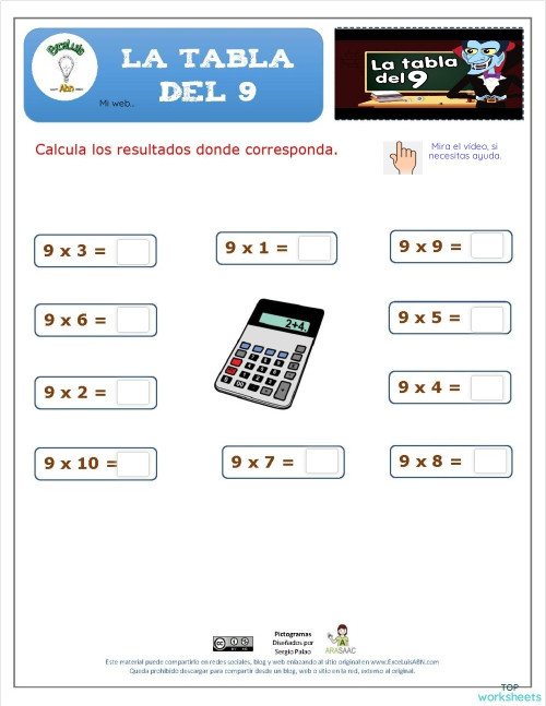 La tabla del 9. Ficha interactiva | TopWorksheets