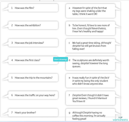 Although. despite , inspite of. Interactive worksheet | TopWorksheets