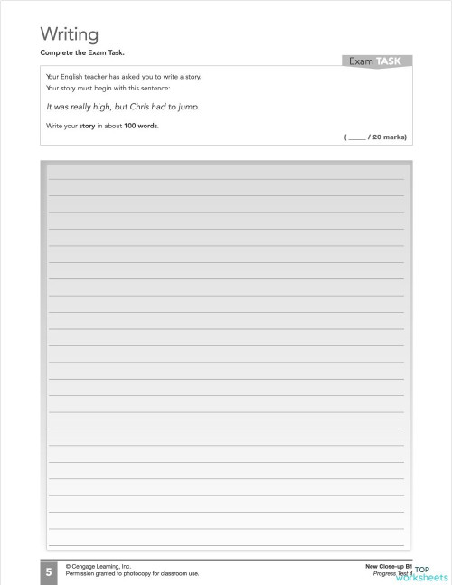 Close-Up B1 Writing Progress Test 4 Units 7&8. Interactive worksheet ...