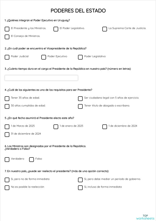 PODERES DEL ESTADO. Ficha interactiva | TopWorksheets