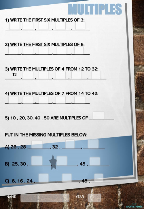 Yr4: Multiples. Interactive worksheet | TopWorksheets
