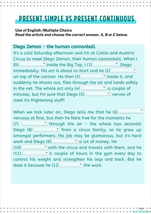 Present Simple vs Present Continuous B1-B2 Multiple Choice. Interactive ...