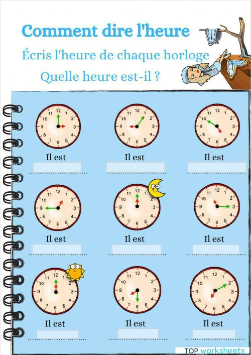 Comment dire l'heure en français. Fiche interactive | TopWorksheets