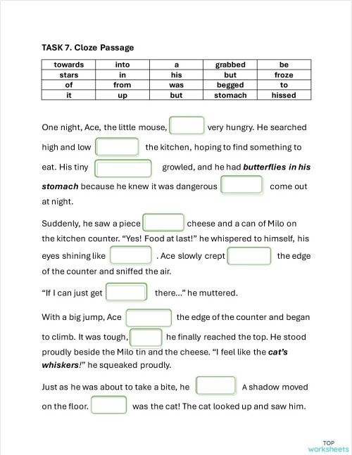 Cloze Passage 7. Interactive worksheet | TopWorksheets